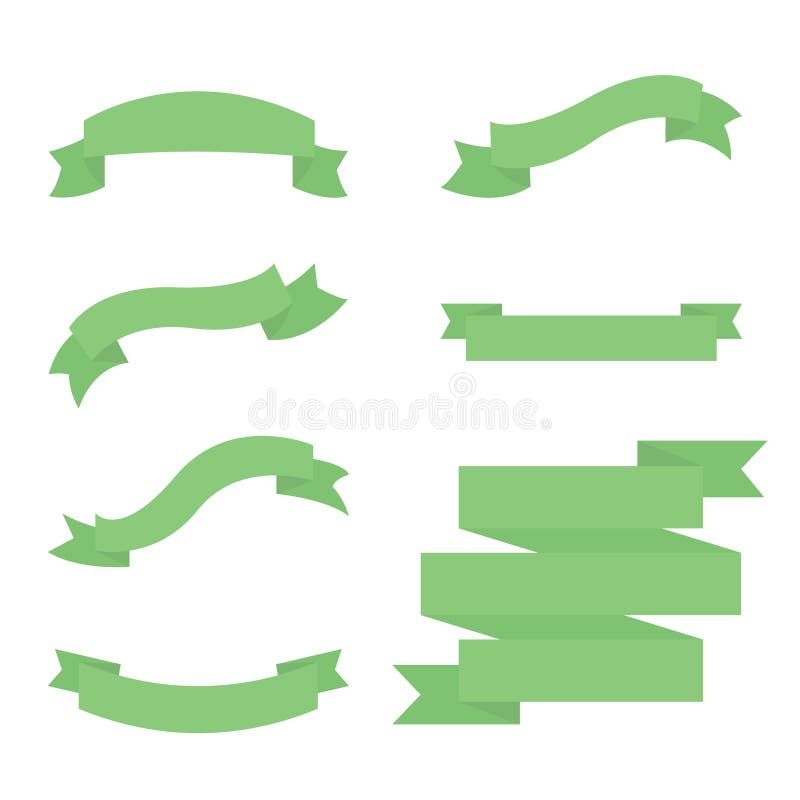 Green Ribbons Set Isolated on White Background Stock Illustration ...