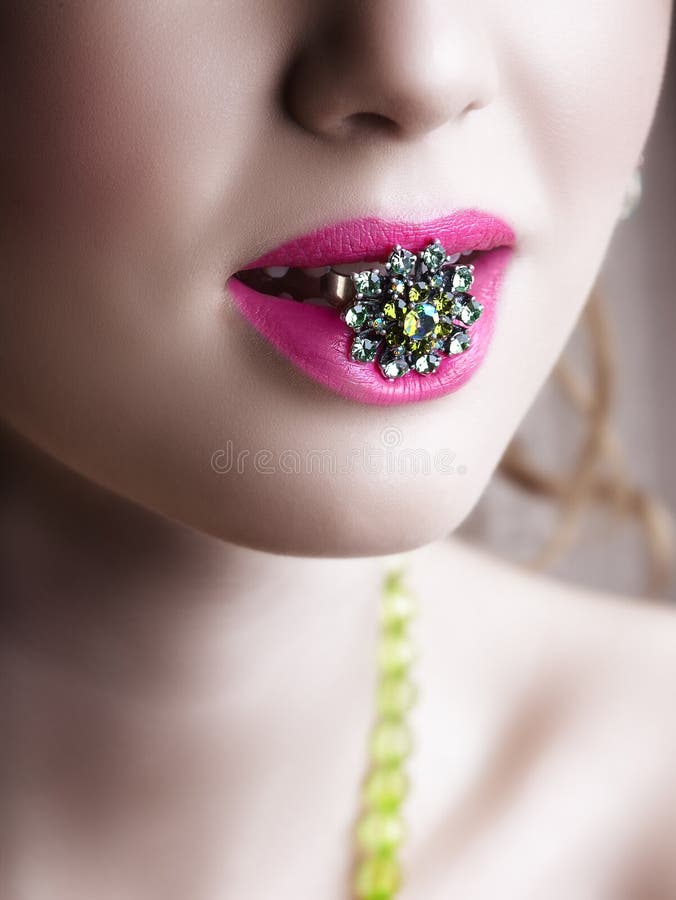 Pink lips stock image. Image of happiness, portrait, expression - 3418401