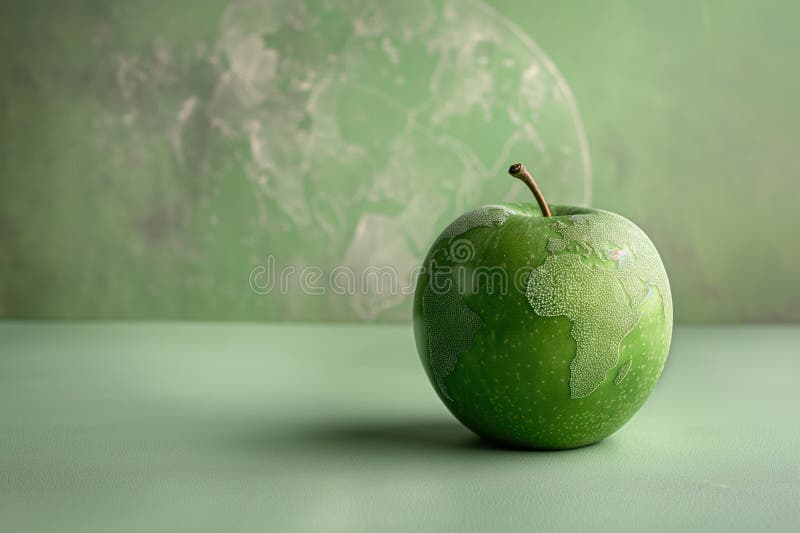 Green Ripe Apple with World Map Pattern on Surface. Generative AI Stock ...