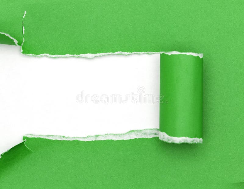 Green Ripped Open Paper on White Paper Background. Stock Photo - Image ...