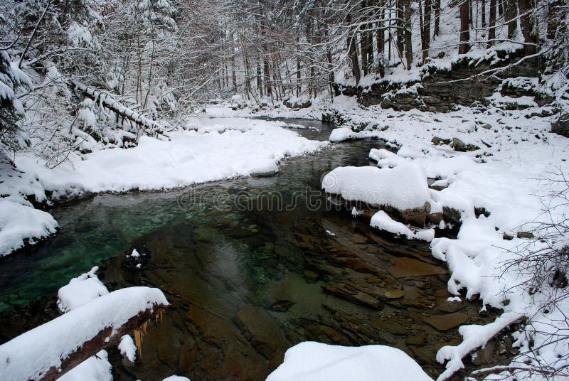Green river with snow stock image. Image of stone, natural - 12403835