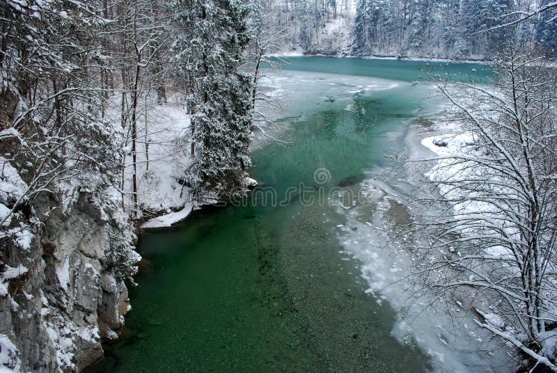 Green river with snow stock image. Image of river, green - 12404275