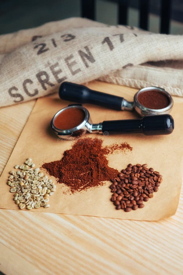 Green, Roasted, Ground and Instant Coffee. Stock Image - Image of brew ...