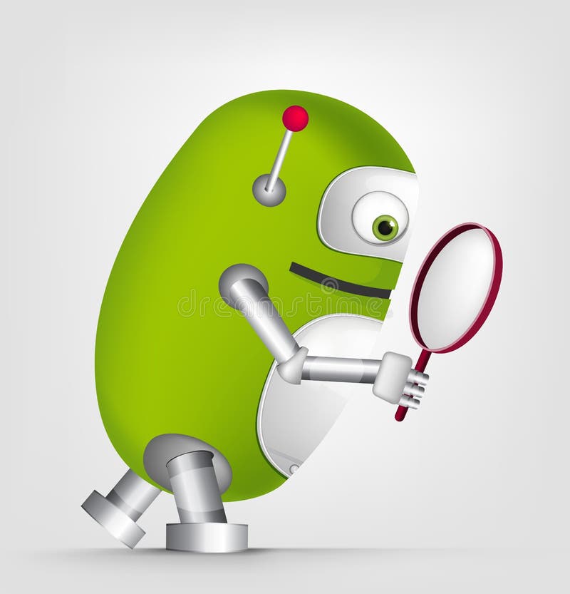 Green robot character stock illustration. Illustration of magnify ...
