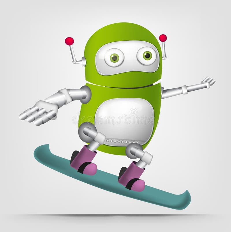 Green robot character stock illustration. Illustration of jumping ...