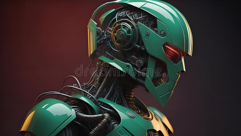 Green Robot or Cyborg Isolated on Dark Background. Generative Ai Stock ...