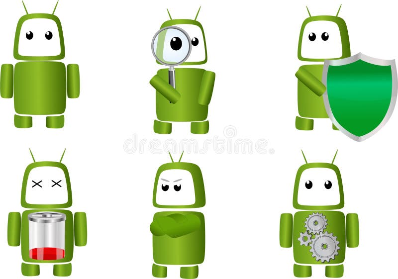 Green Robot in Different Poses on a White Background Stock Vector ...