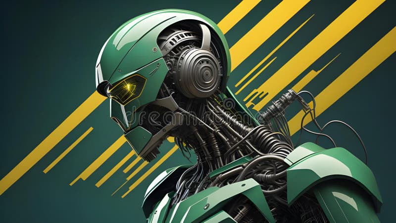 A Green Robot with a Helmet in a Futuristic Background. Generative Ai ...