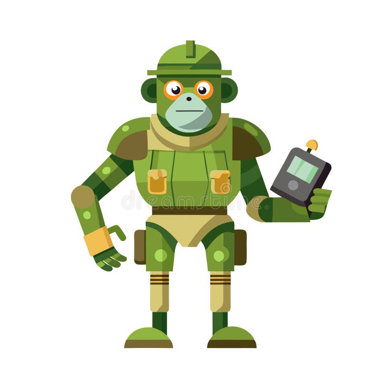 Green Robot Monkey with Remote Control: Character Design, Illustration ...