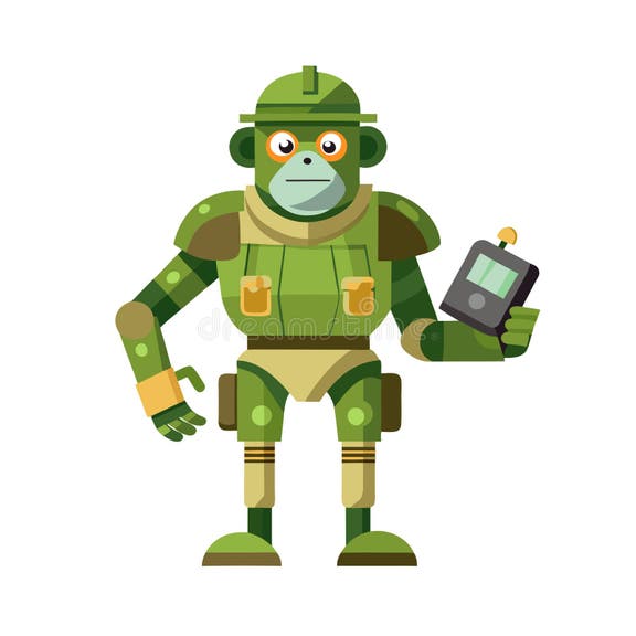 Green Robot Monkey with Remote Control: Character Design, Illustration ...