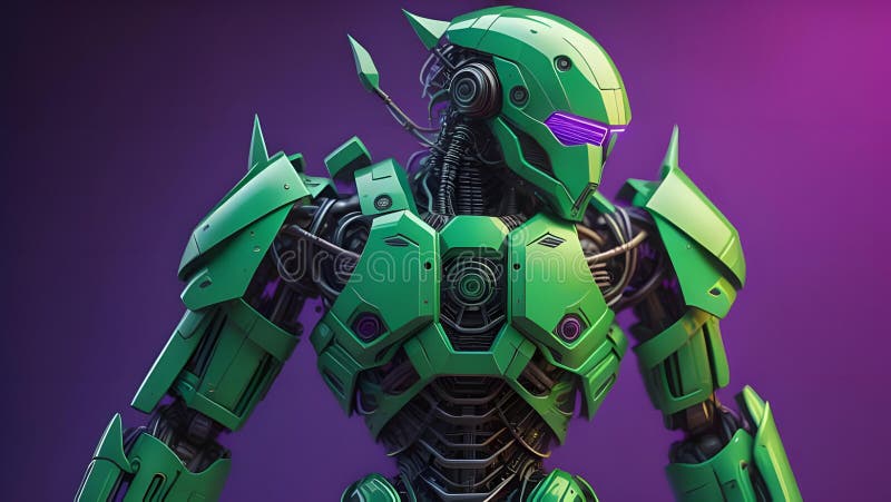 Green Robot on Purple Background. Generative Ai Stock Illustration ...