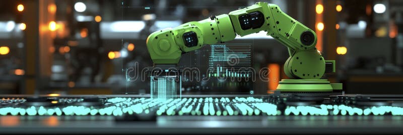 Green Robotic Arm with Digital Interface in Action Stock Illustration ...