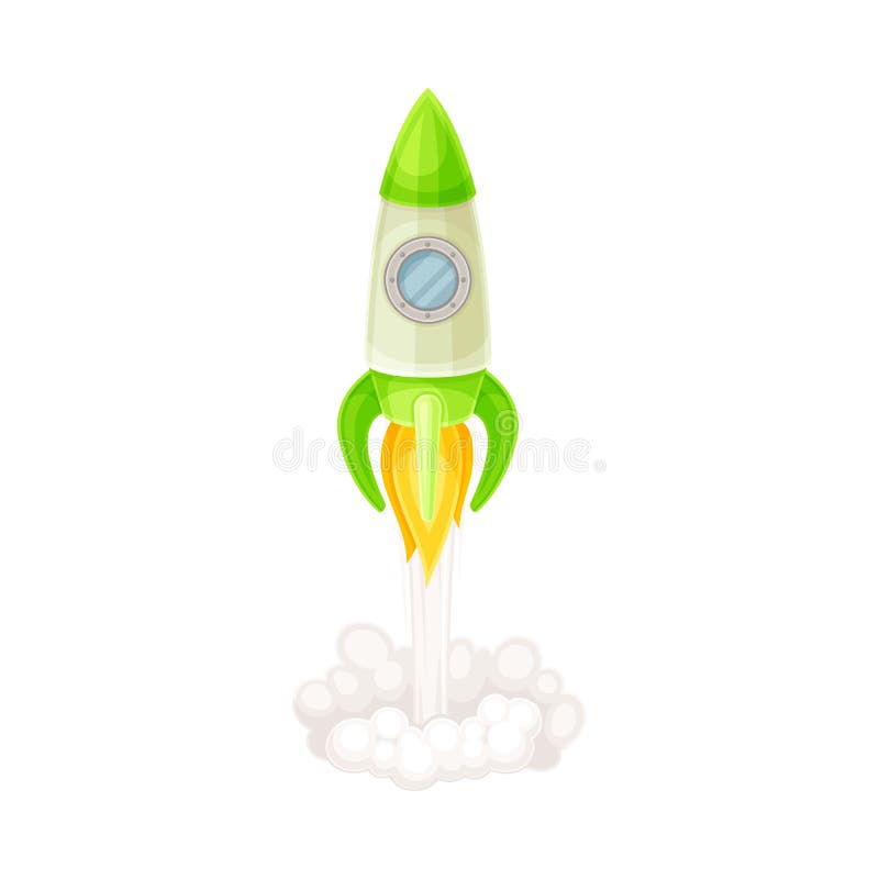Green Rocket As Spacecraft with Engine Exhaust Launching in Space ...