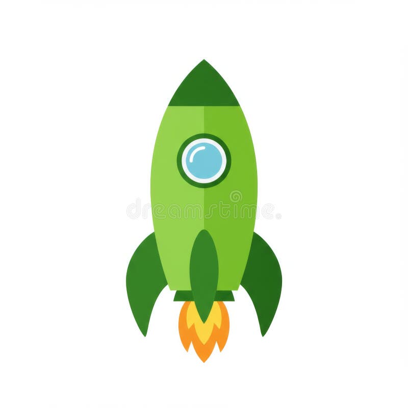 Green Rocket Launching Against White Background Stock Illustration ...