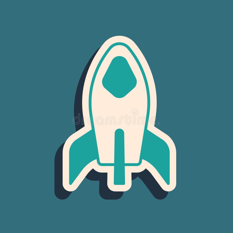 Green Rocket Ship Icon Isolated on Green Background. Space Travel. Long ...