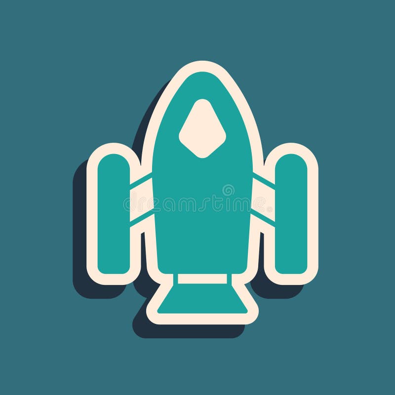Green Rocket Ship Icon Isolated on Green Background. Space Travel. Long ...