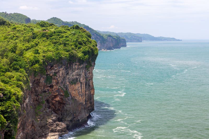 Green Rocky Coast of Java Island on Sunny Day in. Stock Image - Image ...