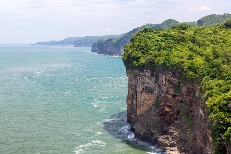 Green Rocky Coast of Java Island on Sunny Day in. Stock Image - Image ...