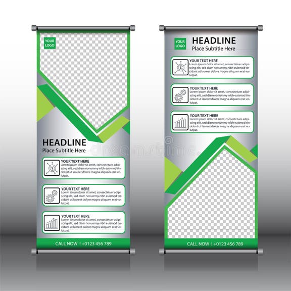 Green Roll Up Banner Stand Template Design Stock Vector - Illustration ...