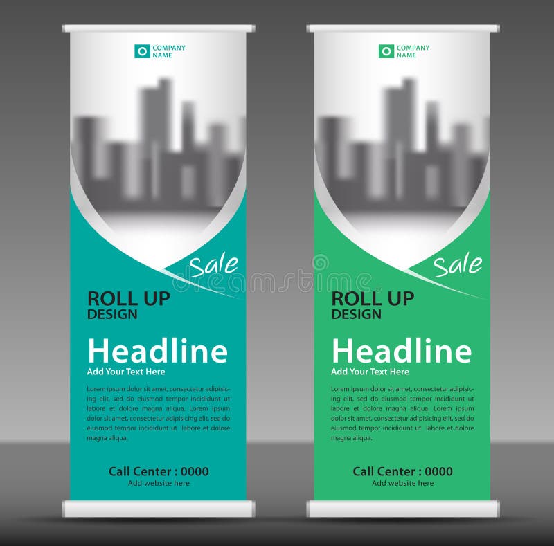 Green Roll Up Banner Template, Flyer Layout Vector, Pull Up, X-banner ...
