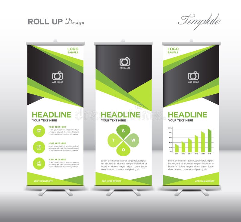 Green Roll Up Banner Template and Info Graphics, Stand Design,vector ...