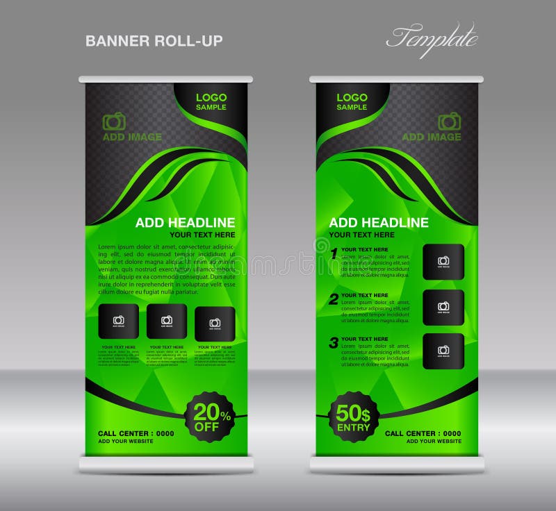 Green Roll Up Banner Template Vector, Roll Up Stand, Banner Stock ...