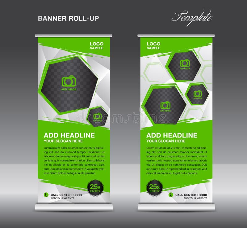 Green Roll Up Banner Template and Info Graphics, Stand Design,vector ...