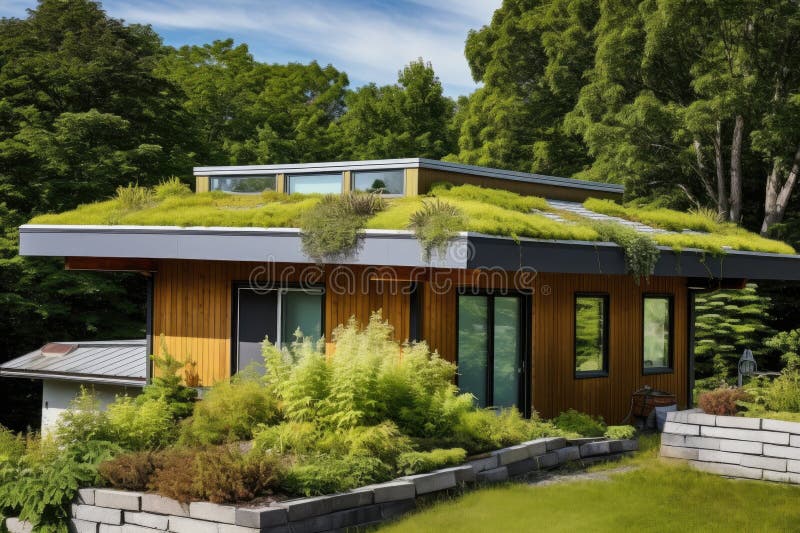 Green Roof Covered with Vegetation on a Modern Home Stock Photo - Image ...
