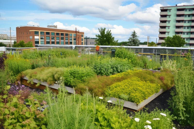 Green Rooftop Garden, Complete with Flowers and Greenery Stock Photo ...