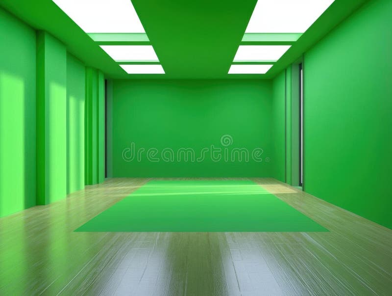 Green Room with Wood Floor and Bright Lights Stock Image - Image of ...