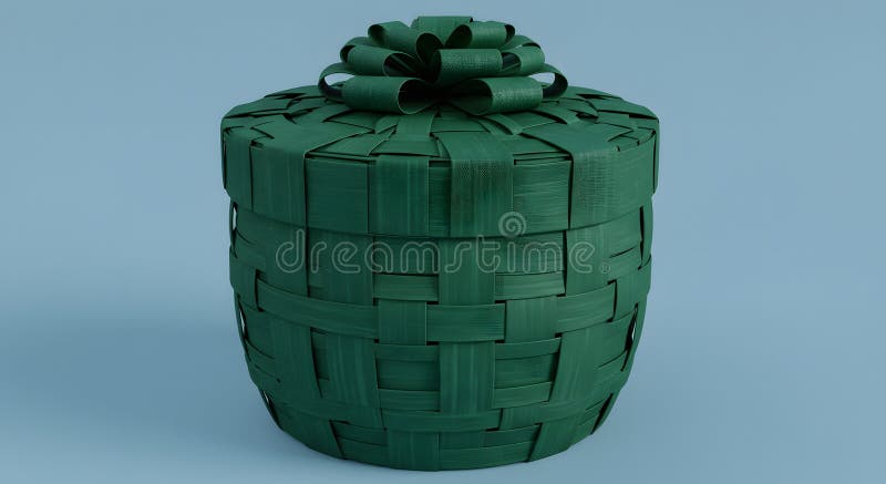 Green Woven Basket with Lid and Bow Stock Illustration - Illustration ...
