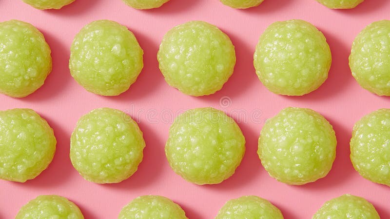Green Round Candies Arranged in a Grid on a Pink Surface Stock ...