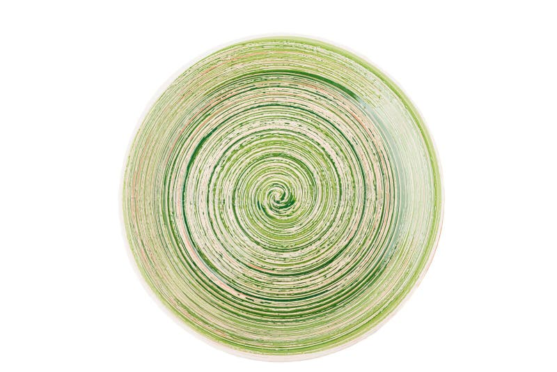 Green Round Ceramic Plate with Spiral Pattern, Isolated on White Stock ...