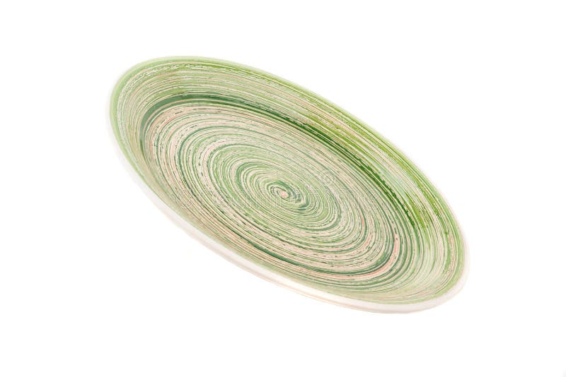 Green Round Ceramic Plate with Spiral Pattern, Isolated on White Stock ...
