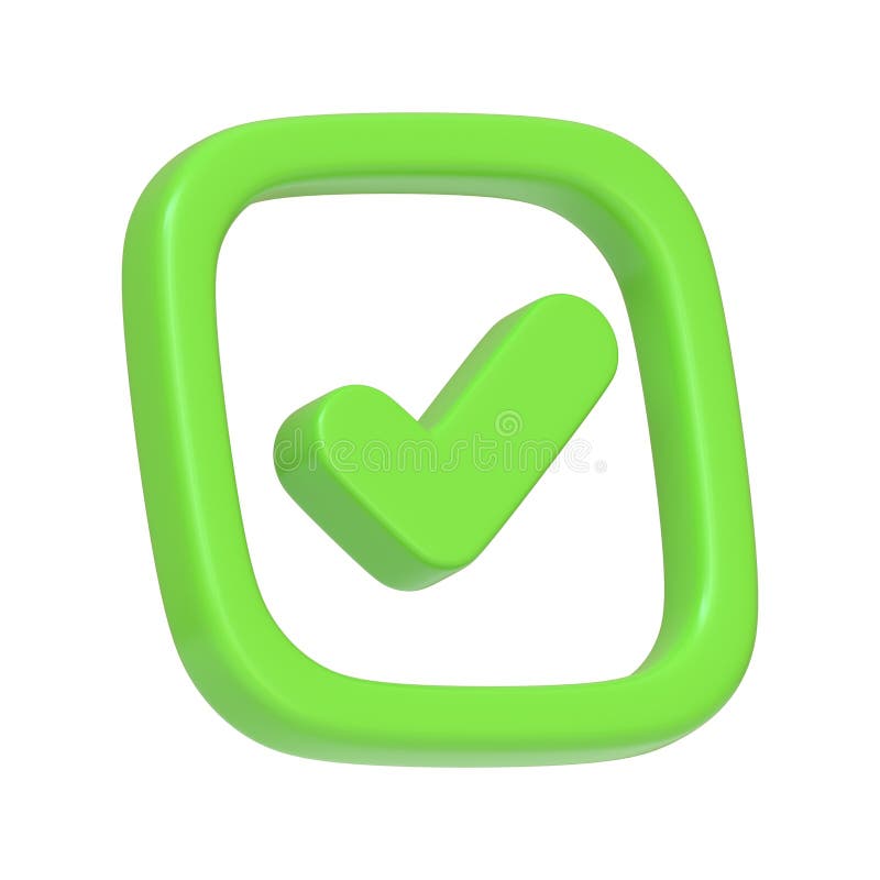 A Green Rounded Square Button with a Check Mark Isolated on a White ...