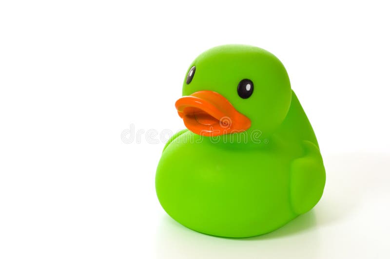 Green Rubber Duck on White stock image. Image of childhood - 4593615