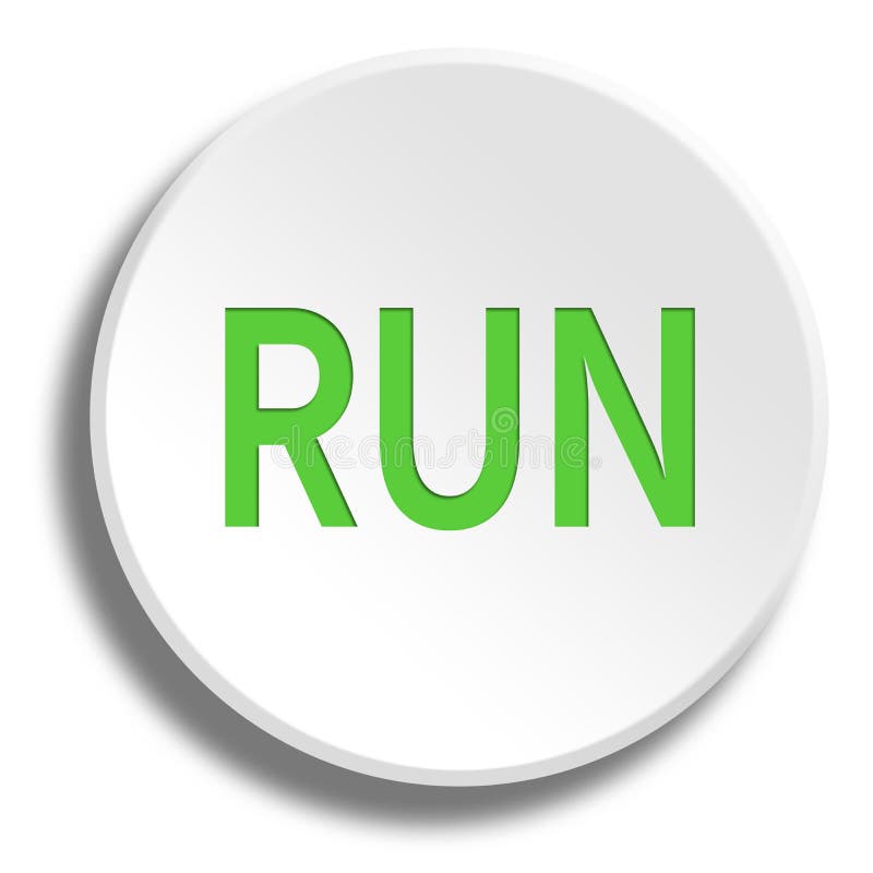 Green Run in Round White Button with Shadow Stock Illustration ...