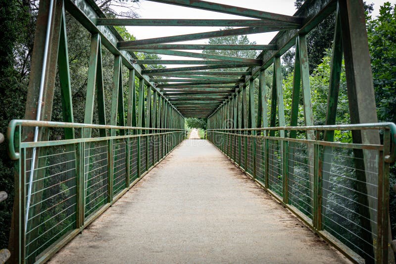 Green Rusty Metal Footpath Bridge in Girona on a Hiking Route Stock ...