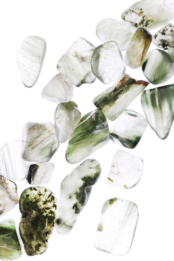 Green Rutilated Heap Stones Texture on White Light Background Stock ...
