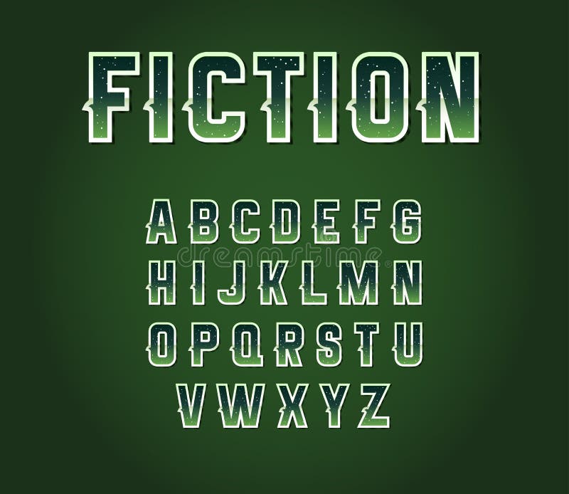 Green 80 S Retro Sci-Fi Font Set with Stars Inside Letters. Alph Stock ...
