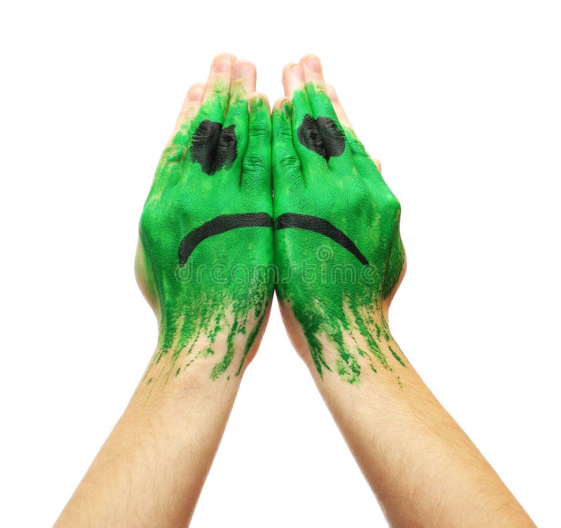 Green Sad Smile Mask Painted Stock Photo - Image of background, looser ...
