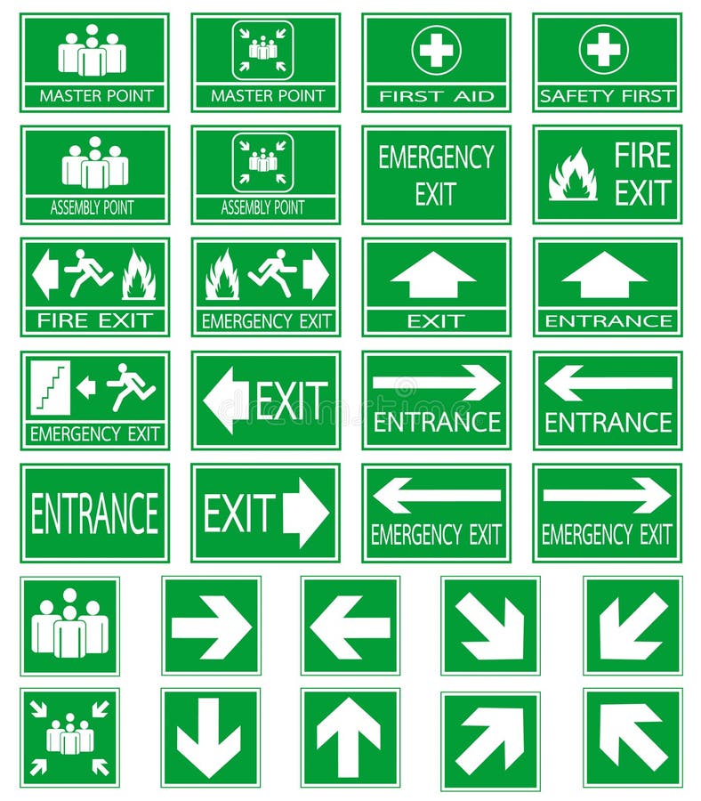 Green Safety Signs - Set 01 Stock Illustration - Illustration of ...