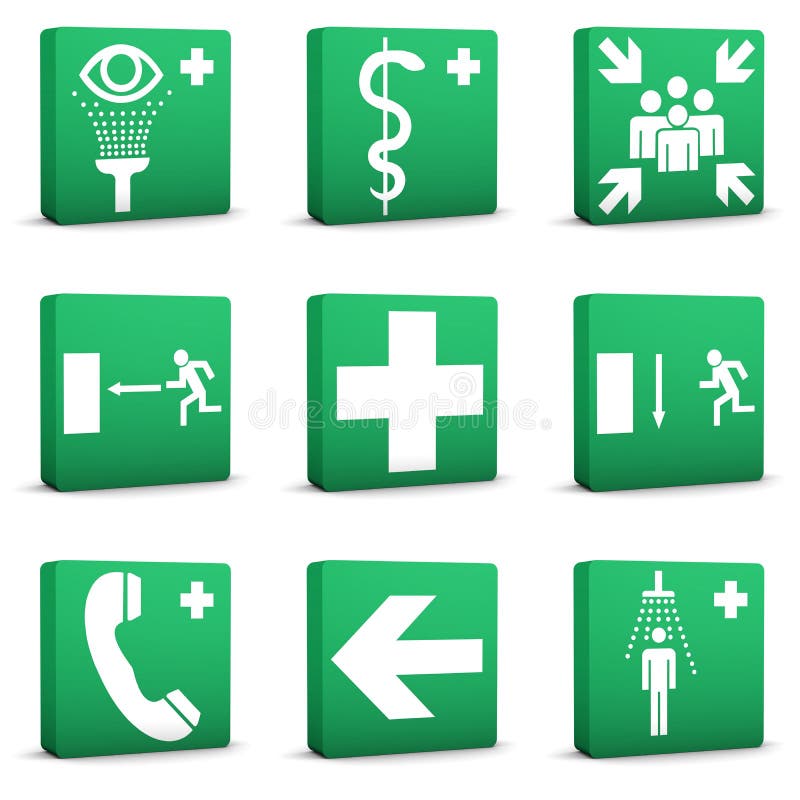 Green Safety Signs - Set 01 Stock Illustration - Illustration of ...