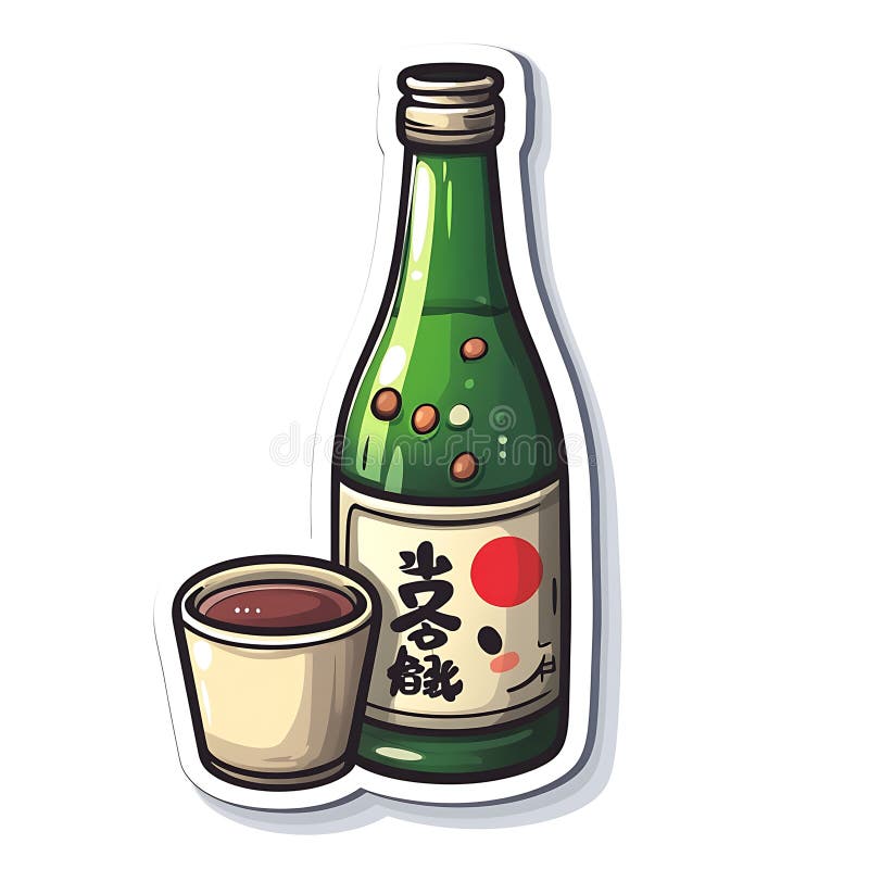 Green Sake Bottle and Small Cup Illustration Stock Illustration ...