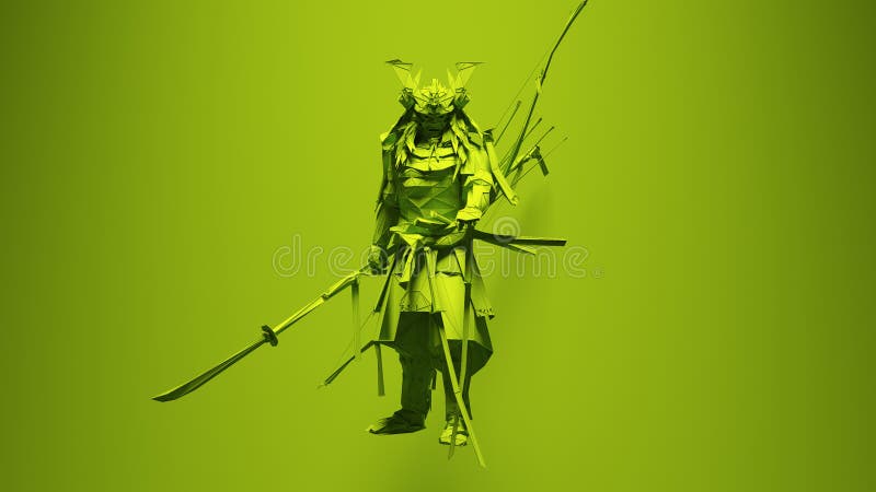 Green Samurai Post-Punk Warrior with Green Background Stock ...