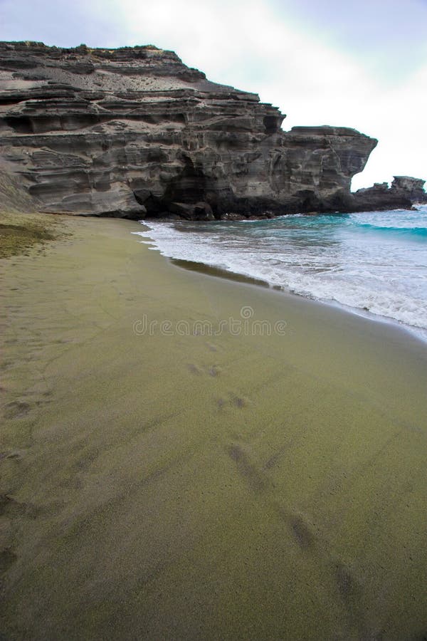 Green sand beach stock image. Image of extreme, rough - 8529519