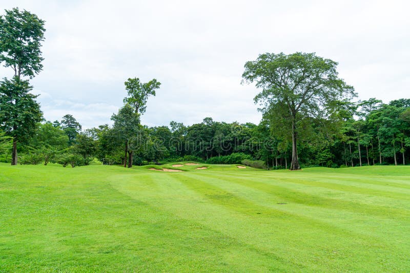 Green with Sand Bunkers on Golf Course Stock Photo - Image of empty ...
