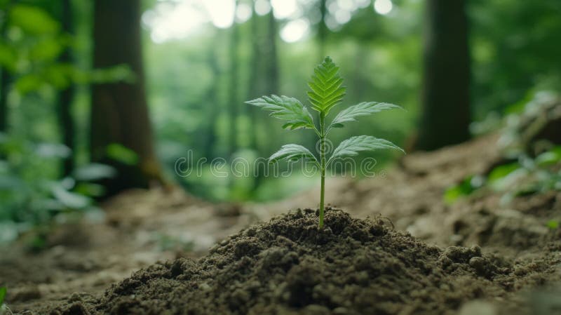 Green Sapling Growing in Forest Soil Stock Illustration - Illustration ...