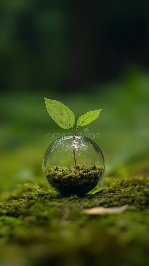 Green Sapling Growing Inside a Glass Terrarium Stock Image - Image of ...