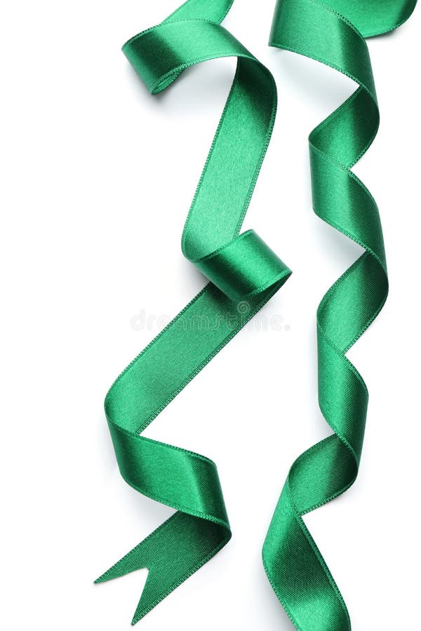 Green Satin Ribbons on White Background Stock Photo - Image of material ...